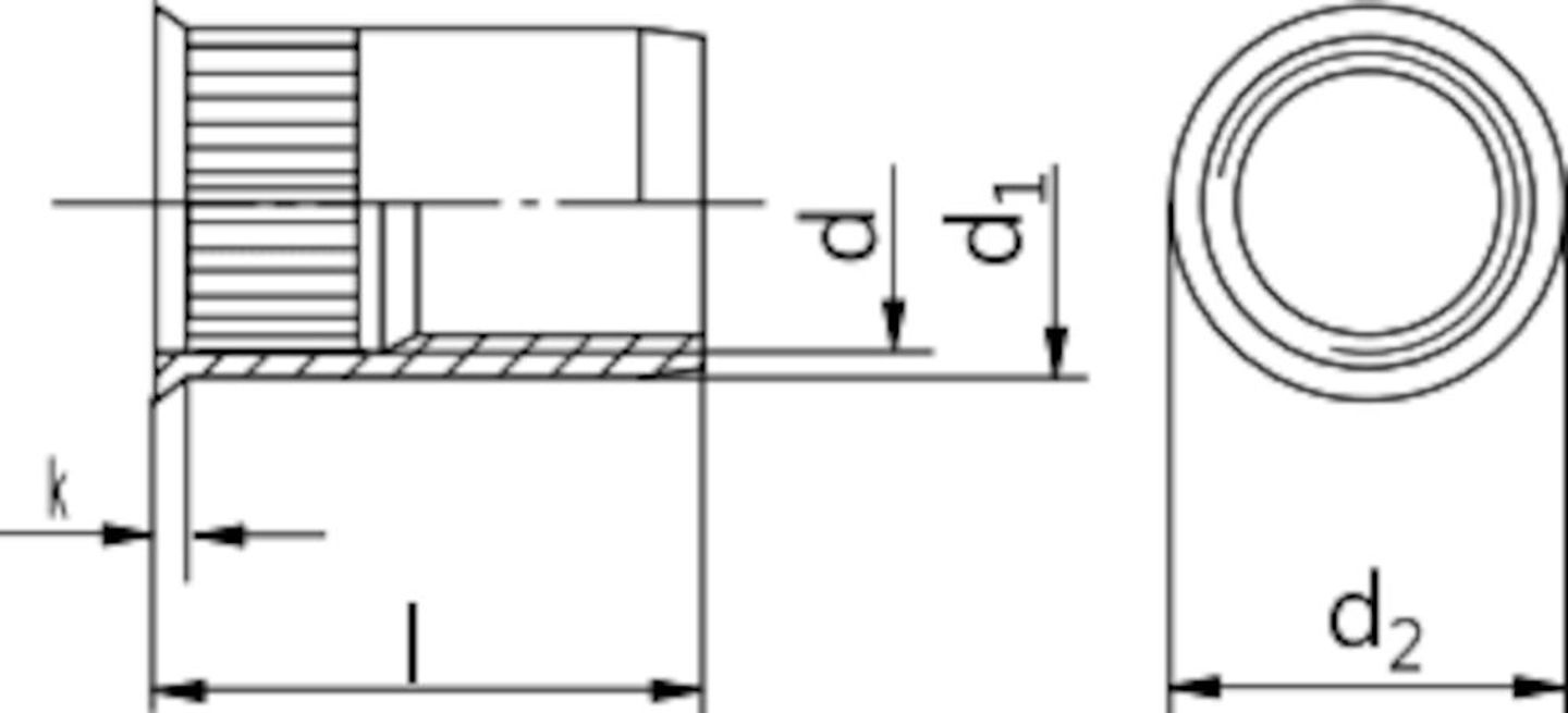 Blindnitmutter A2 med försänkt huvud - nitmuttrar