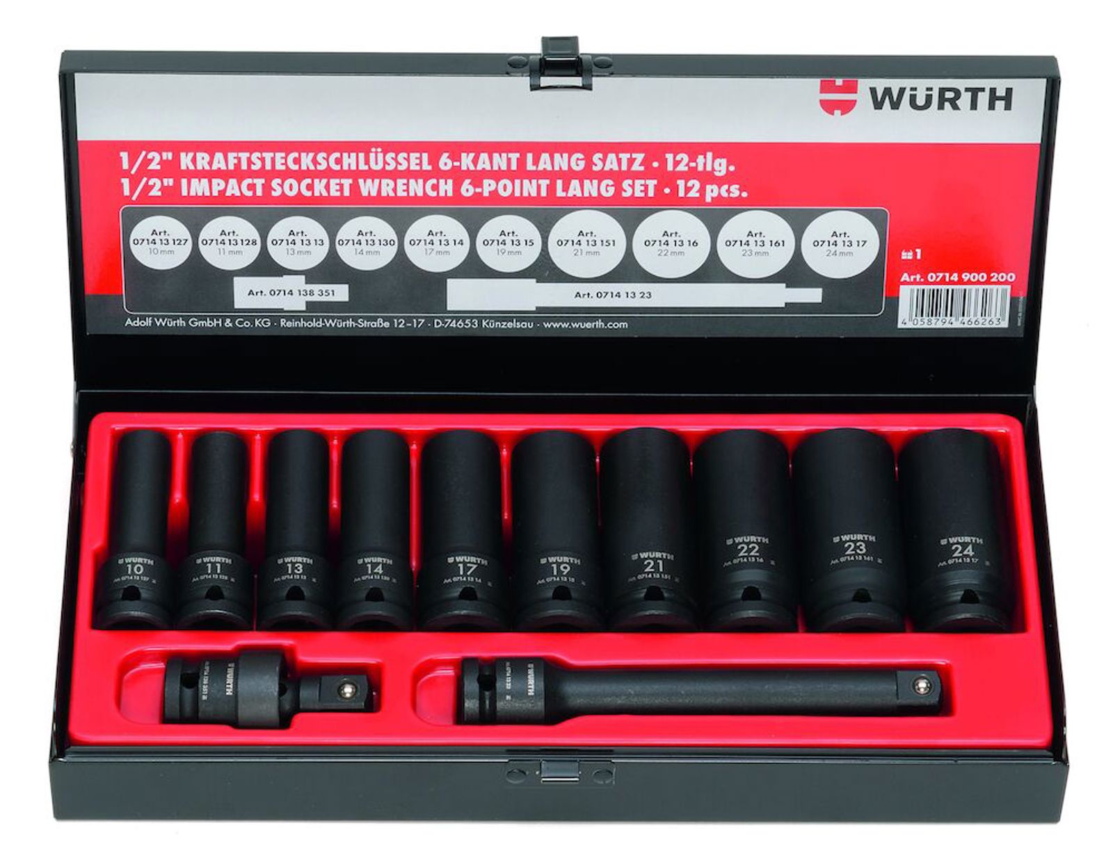 Krafthylssats 1/2" lång 10-24 mm | Wurth.se